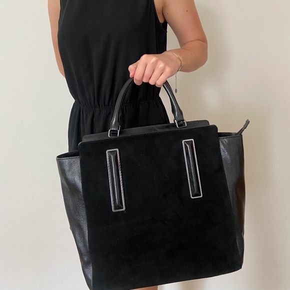 Halston Heritage | Bags | Halston Heritage Designer Black Leather Suede ...